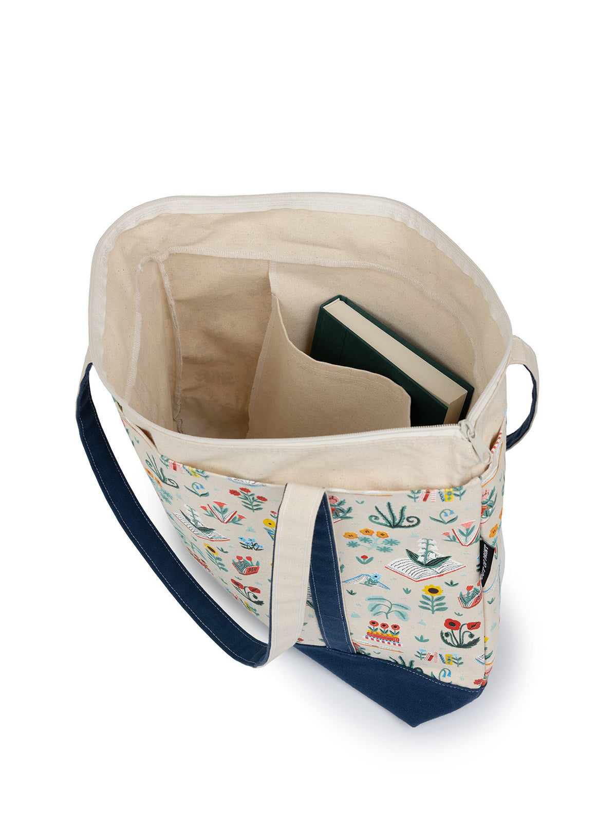 Books & Blooms large zippered tote — Out of Print